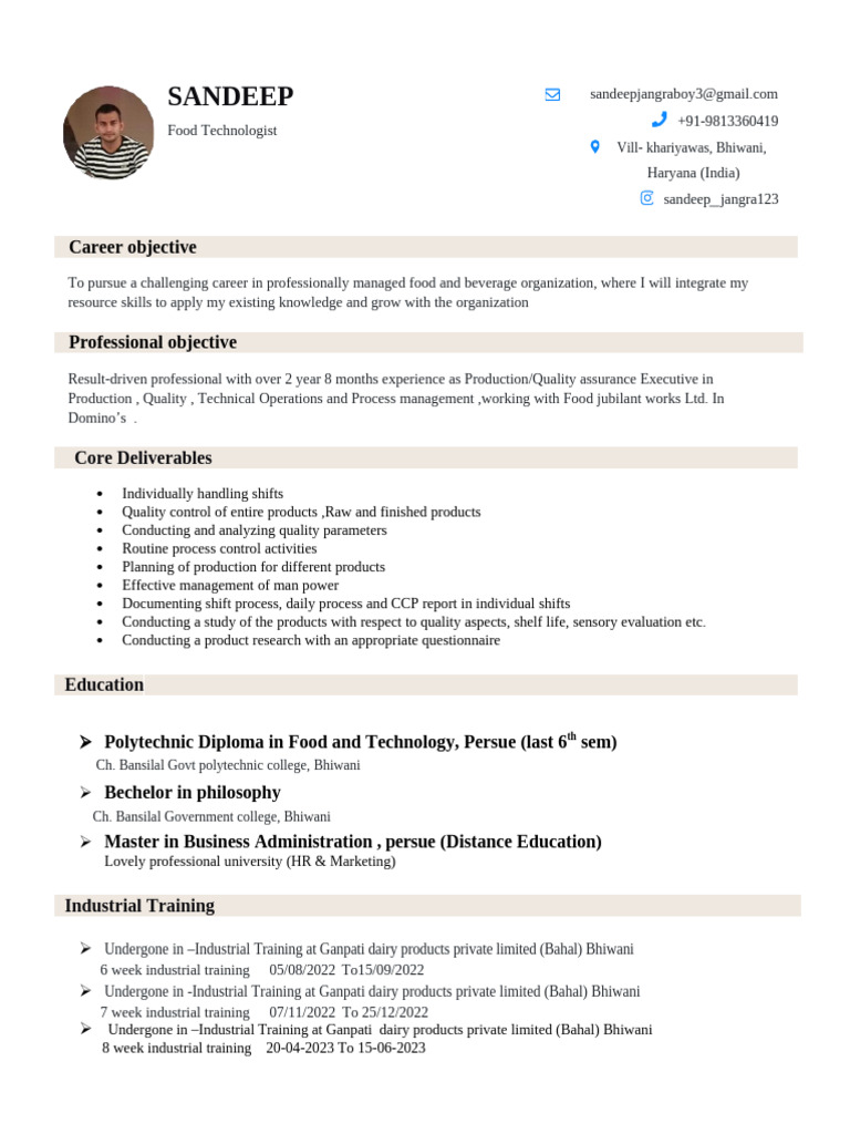 Sandeep Food Technogoist Resume Updated | PDF | Knowledge | Audit