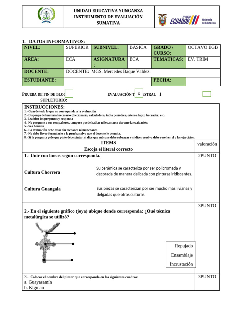 Ex Trim 1 Octavo Eca y LL | PDF