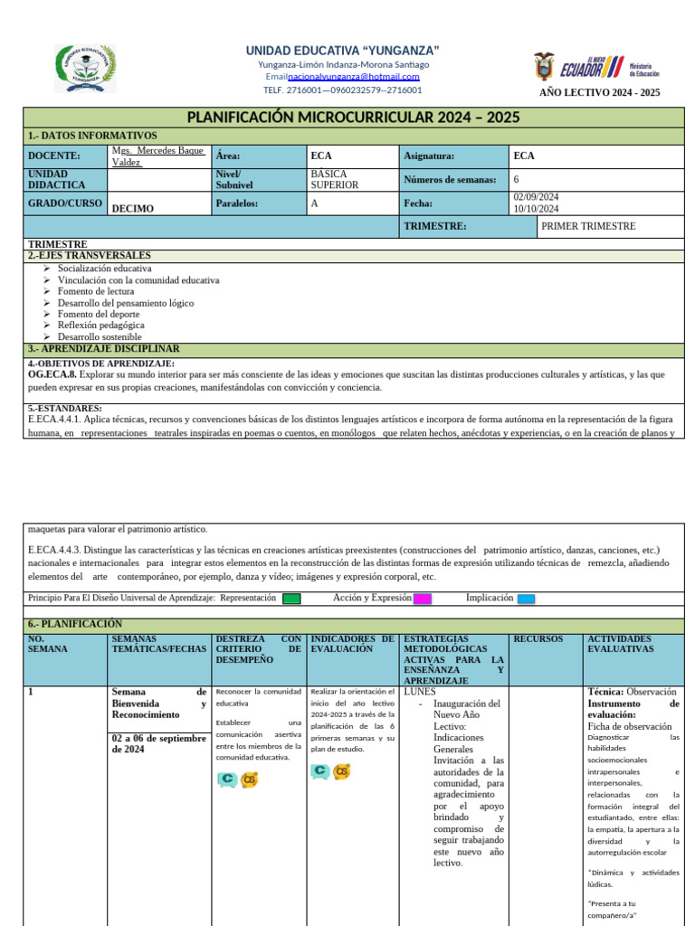 Planificación 10mo Eca | PDF | Evaluación | Aprendizaje