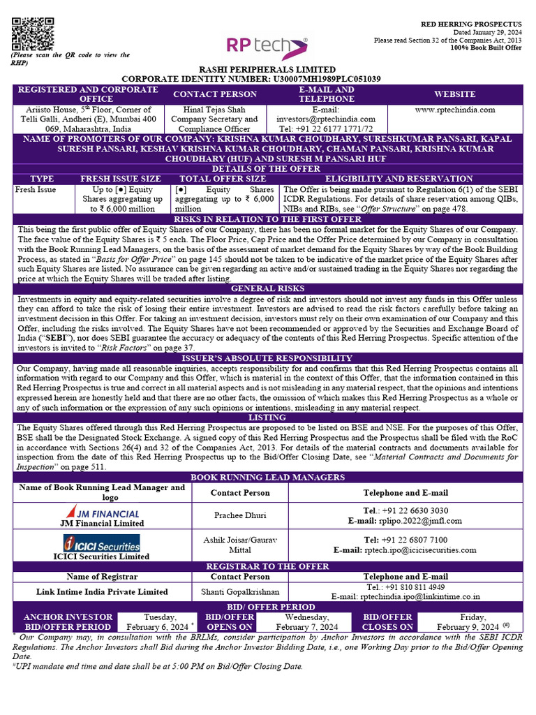 Please Scan The QR Code To View The RHP | PDF | Stocks | Investing