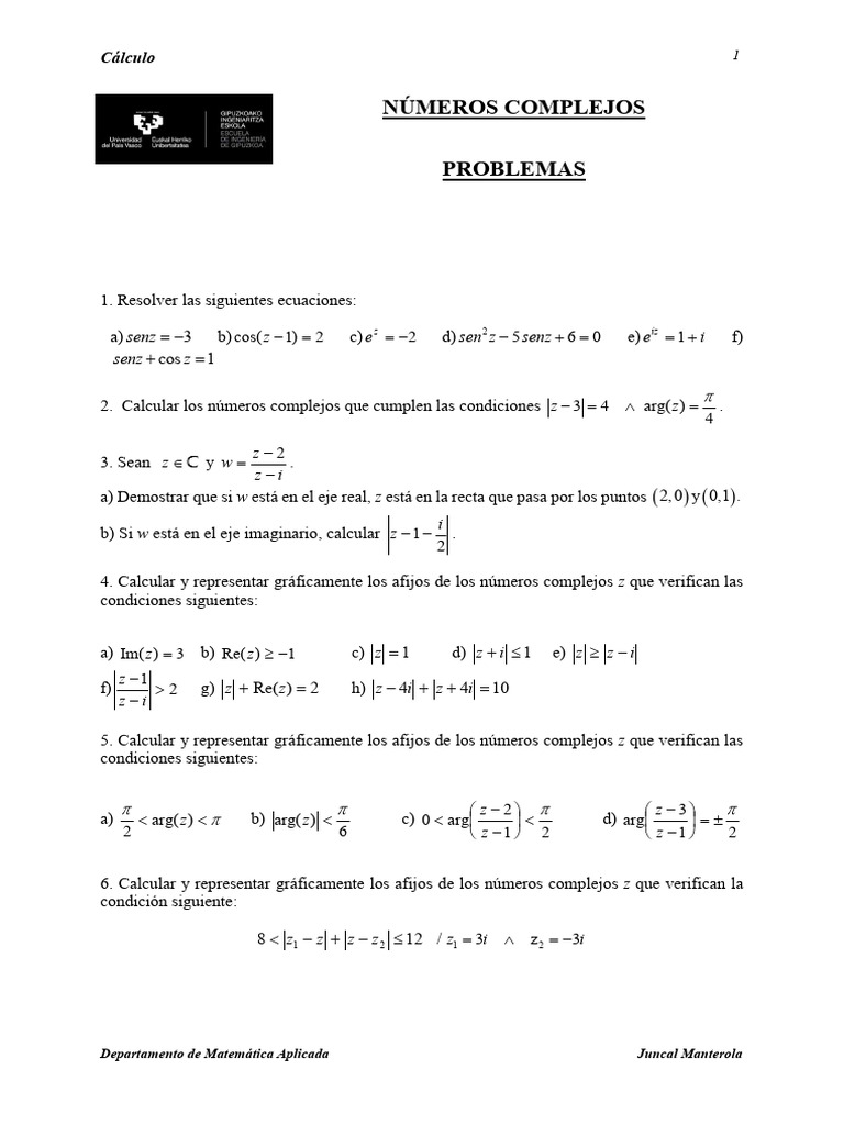Números Complejos. Problemas. | PDF | Número complejo | Matemáticas