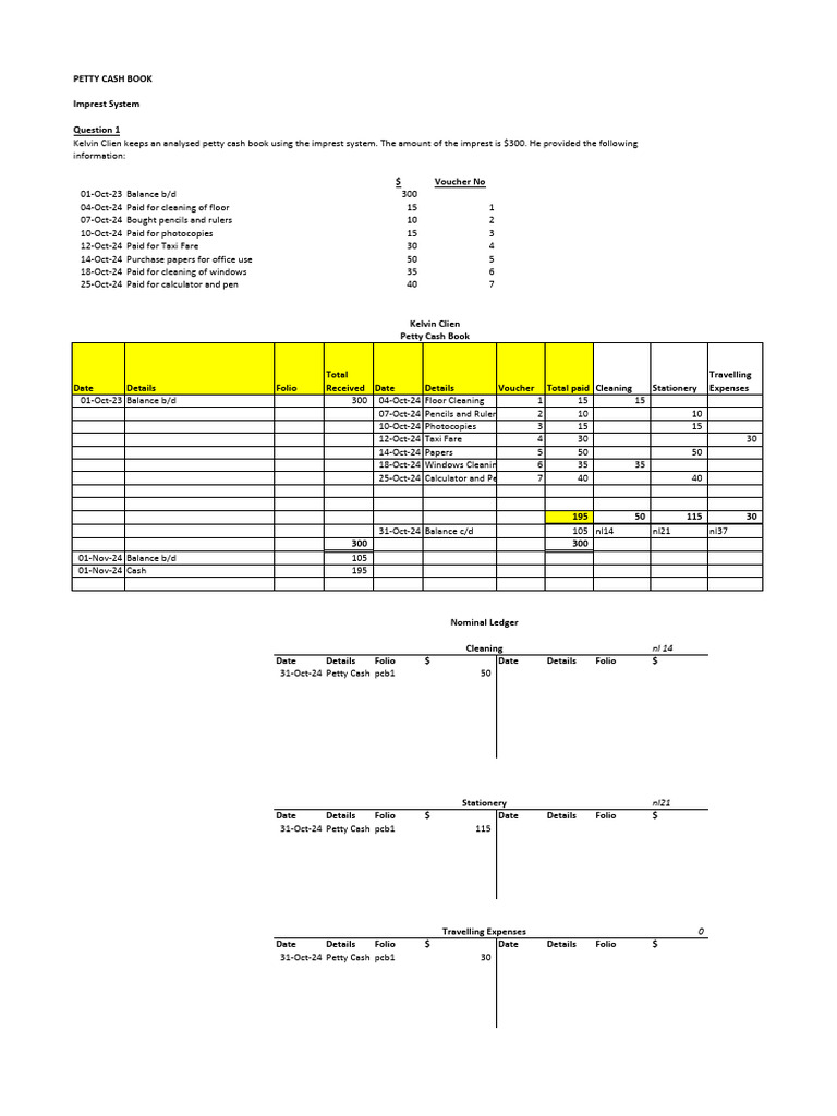 Petty Cash Book with Imprest System | PDF | Accounting