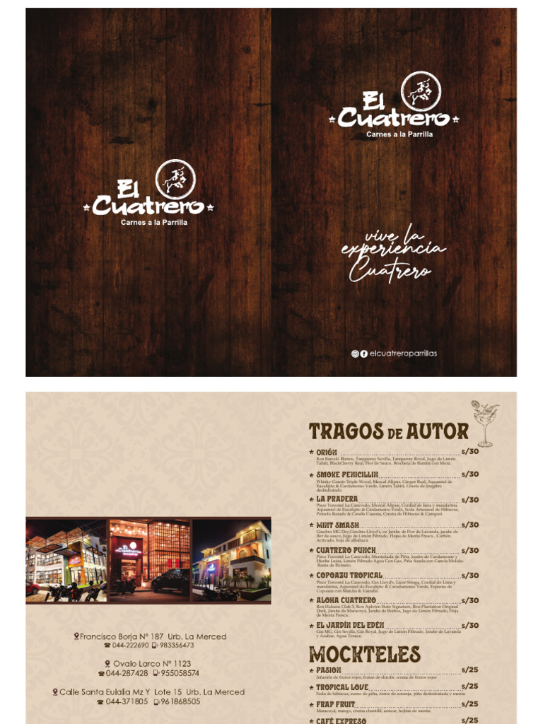Carta de Cocteles y Menú Cuatrero | PDF | Bebida
