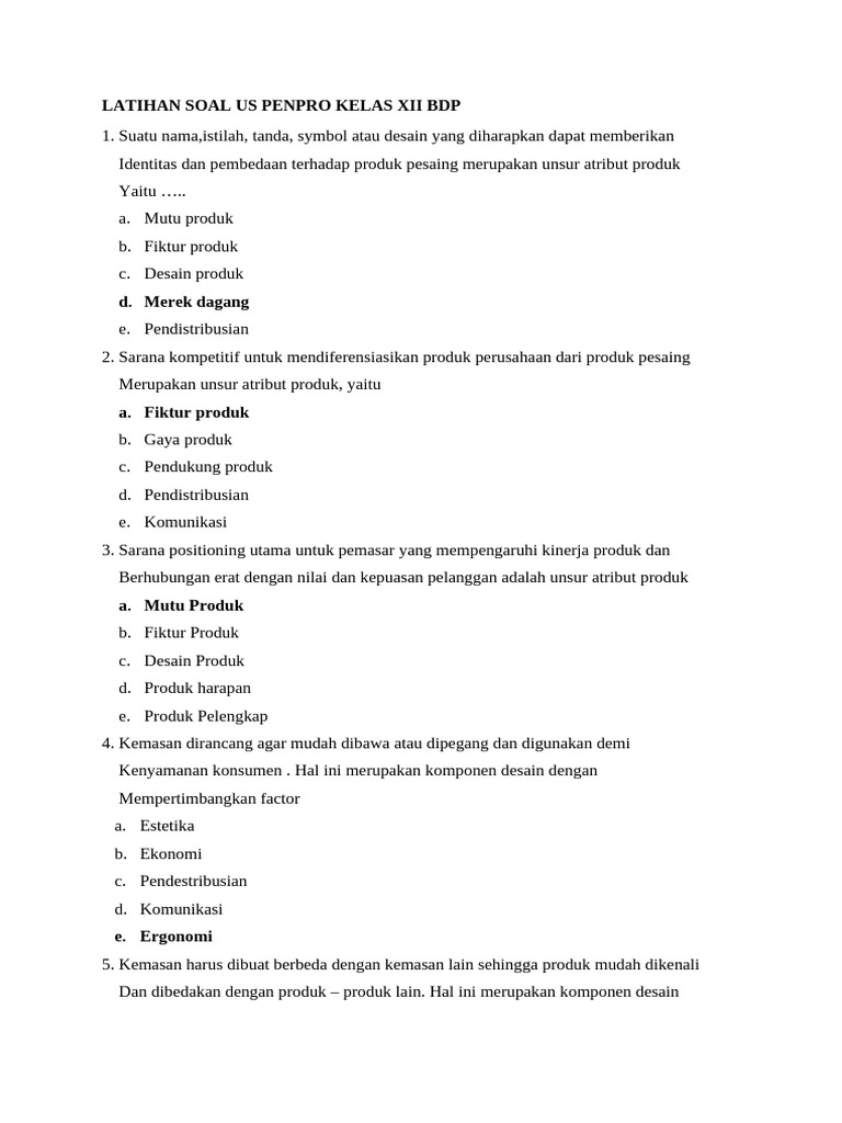Latihan Soal Us Penpro Kelas Xii BDP | PDF | Seni