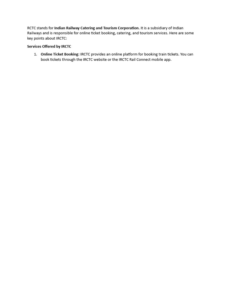 RCTC Stands For Indian Railway Catering and Tourism Corporation | PDF ...