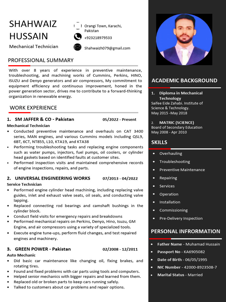 Shahwaiz Hussain CV | PDF | Engines | Pump