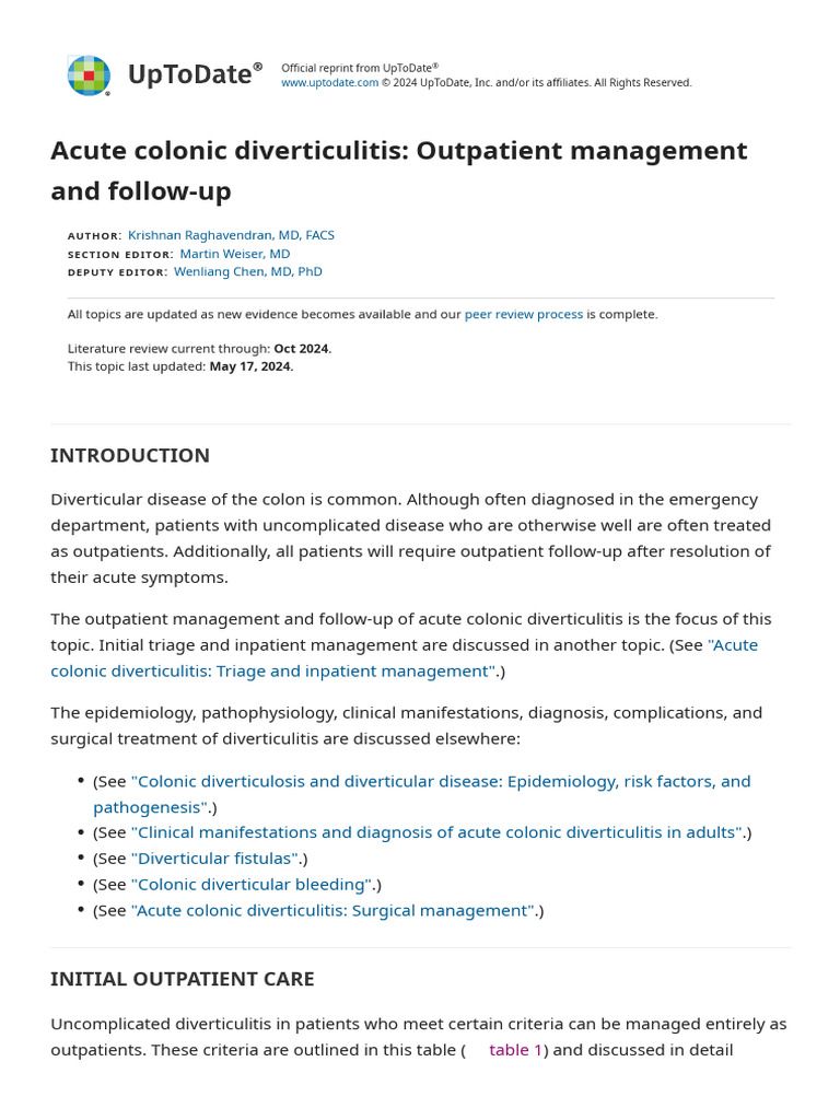 Acute Colonic Diverticulitis - Outpatient Management and Follow-Up ...