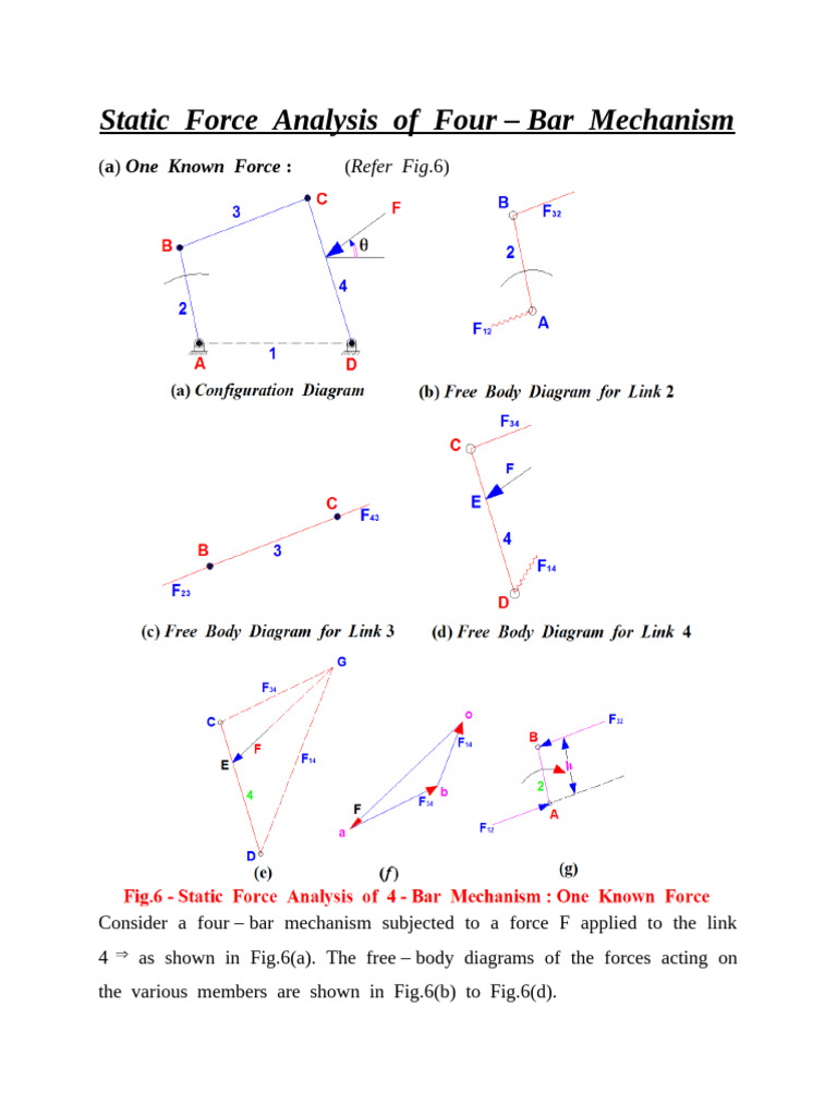 Static Force Analysis of Four - Bar Mechanism | PDF | Force | Mechanics
