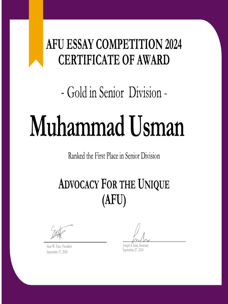 Certificate - Senior Gold Muhammad Usman | PDF