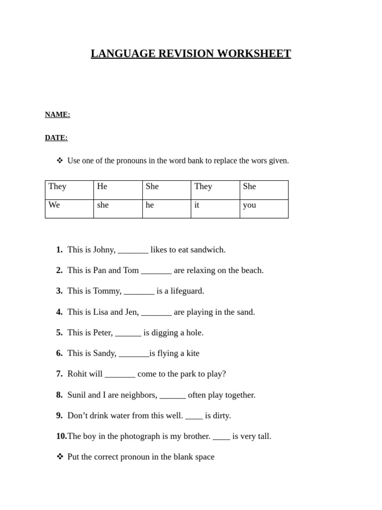 Language Revision Worksheet | PDF | Self-Improvement | Wellness