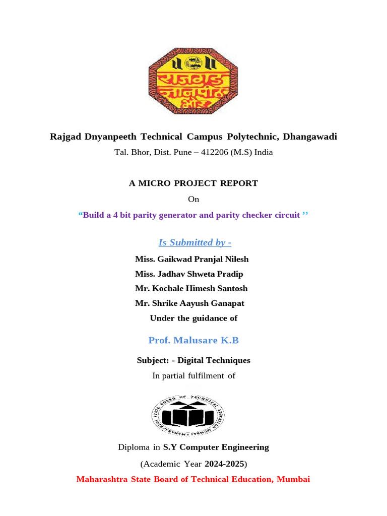 Digital Techniques Microproject | PDF | Error Detection And Correction | Digital Electronics