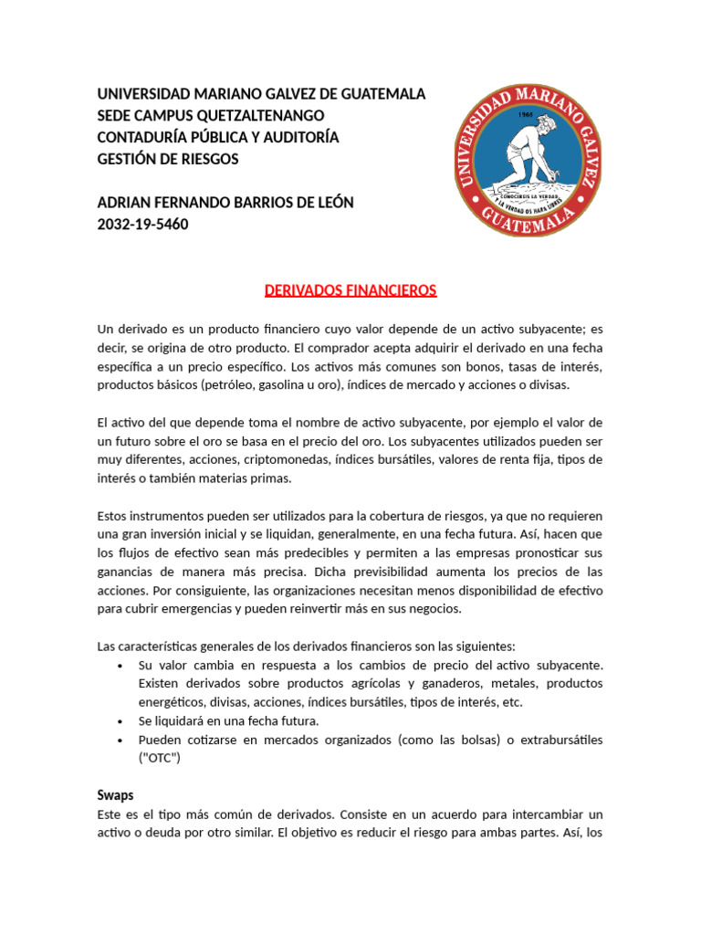 Derivados Financieros y Swaps: Guía Esencial | PDF | Interés | Swap ...