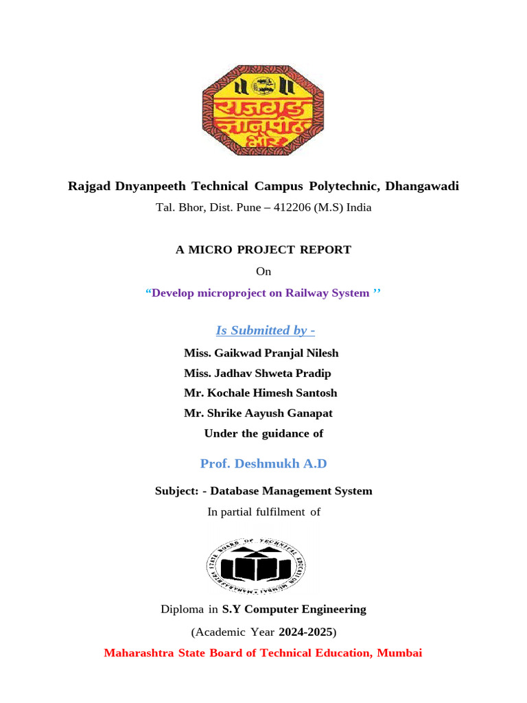 Database Management System Microproject | PDF | Databases | Rail Transport