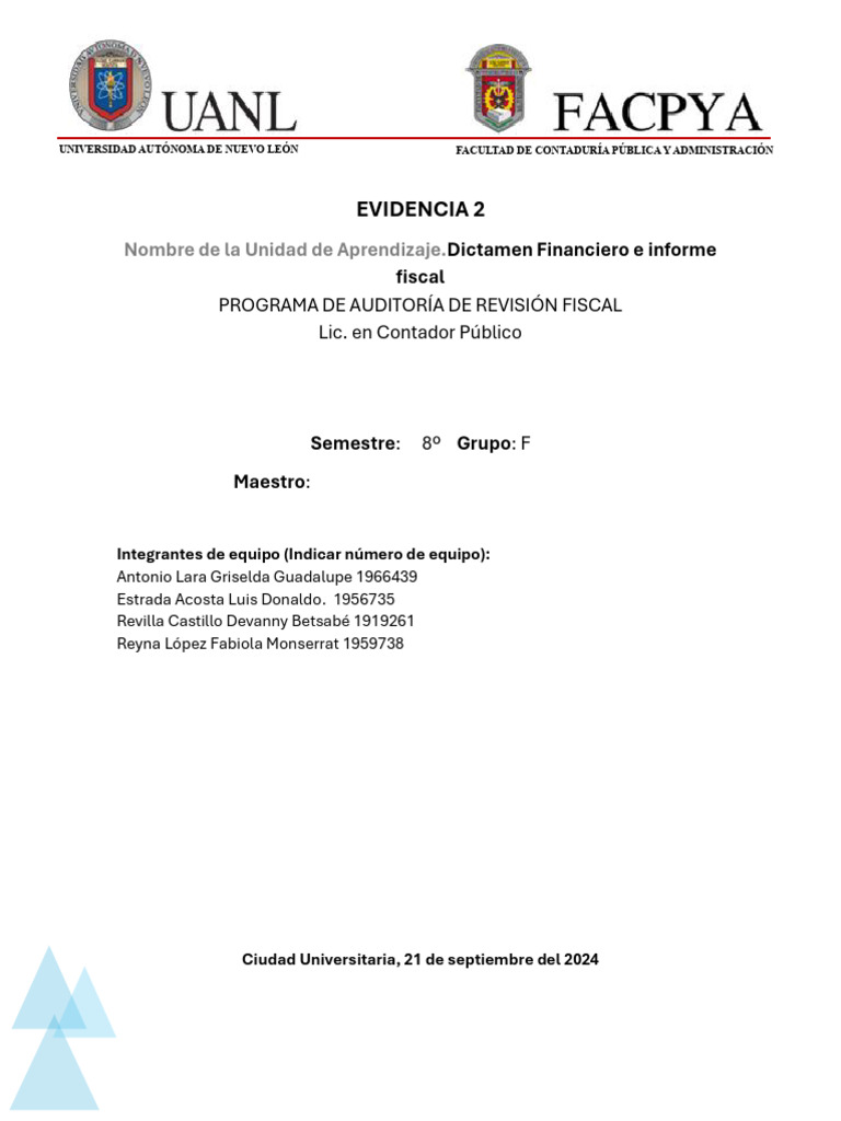 EV2 Dictamen Fiscal | PDF | Auditoría | Contabilidad