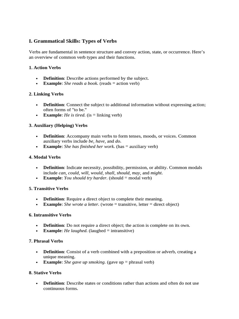 Types of Verbs-Syntactical Variations | PDF | Verb | English Language