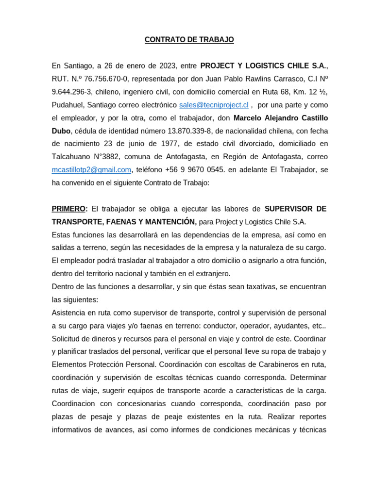 Marcelo Castillo - Contrato | PDF | Chile