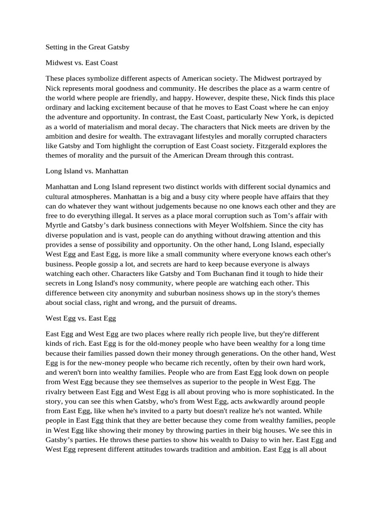Setting in The Great Gatsby | PDF | The Great Gatsby