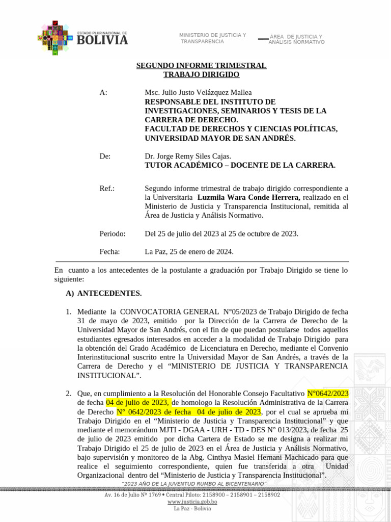 2° Informe Del Tutor Academico A La Uni | PDF | Ministerio (Departamento de Gobierno) | Institución