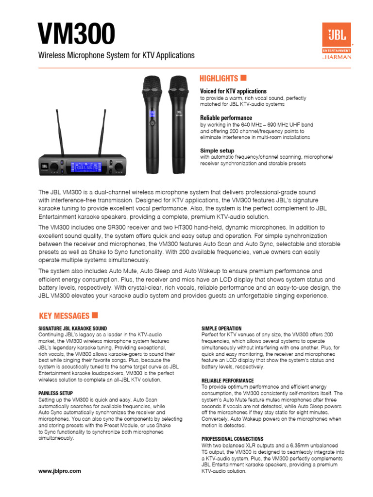 JBL_VM300_Spec_Sheet | PDF | Microphone | Loudspeaker