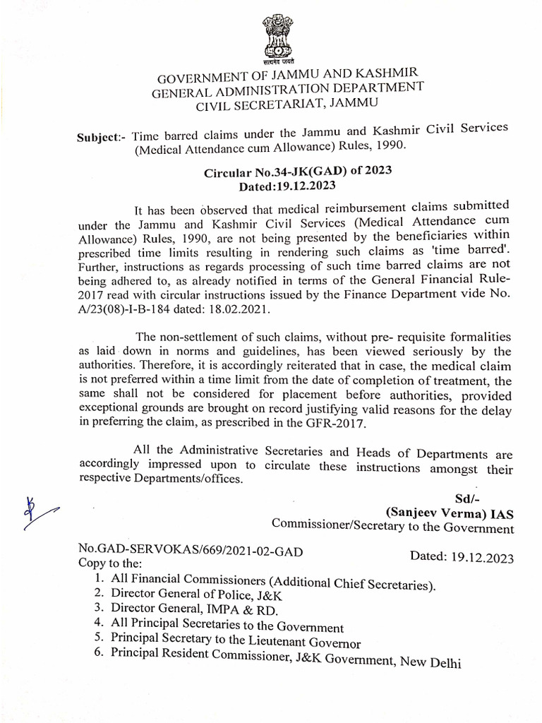 Medical Reimbursement Time Barred Claims Circular of FD | PDF