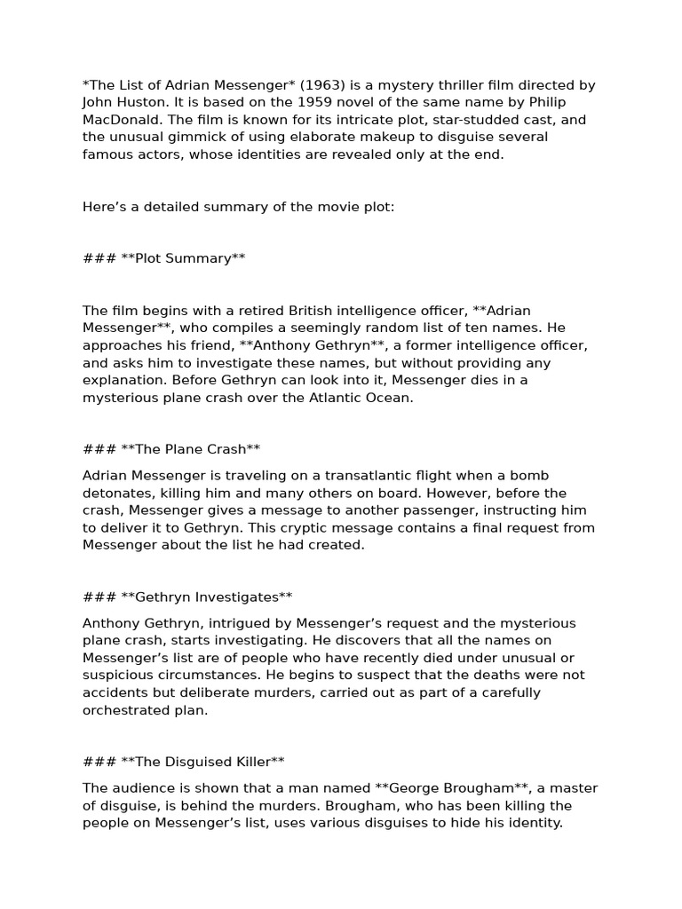 Inheritance Scheme in Adrian Messenger | PDF | Thriller (Genre ...