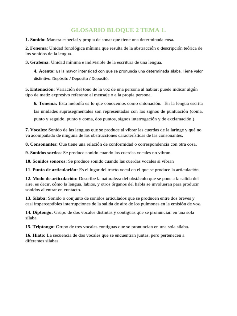 Glosario Bloque 2 Tema 1 | PDF | Vocal | Voz humana
