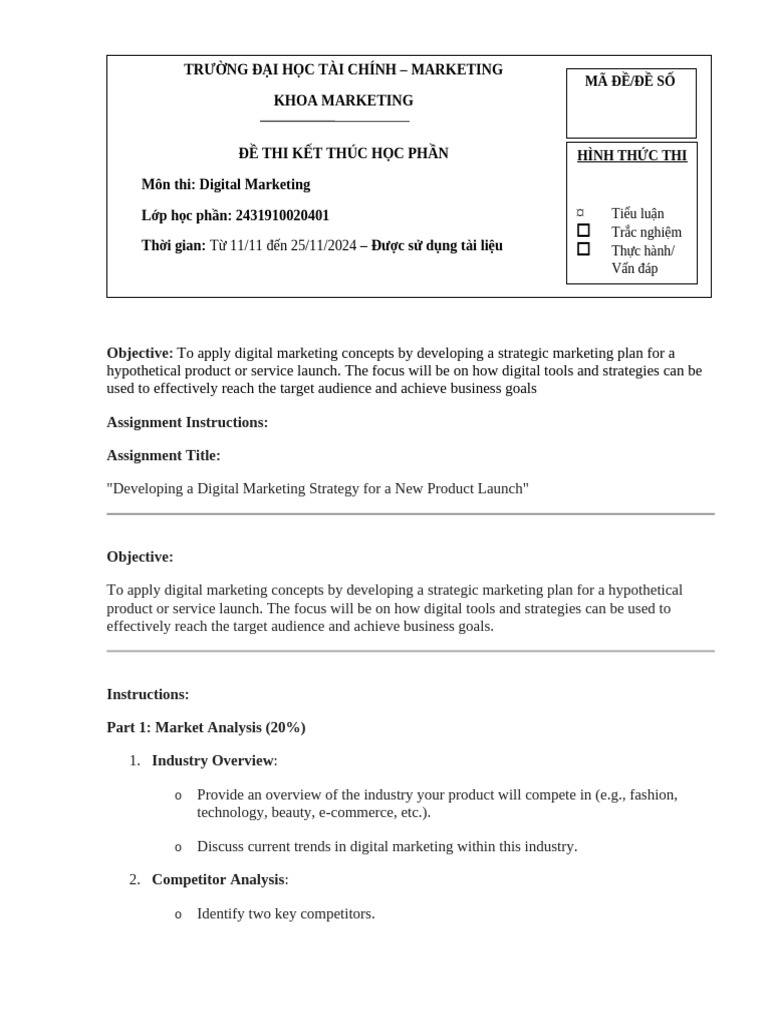 Đề Thi Digital Marketing HK3.2024 | PDF | Digital Marketing | Performance Indicator
