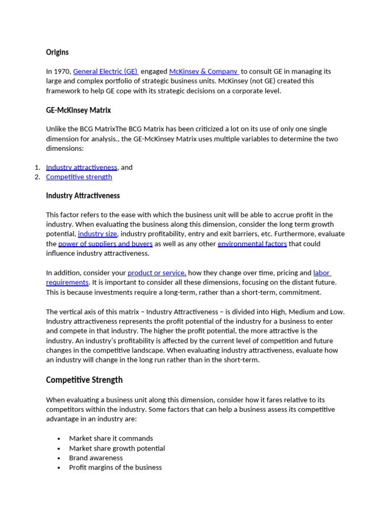Understanding the GE-McKinsey Matrix | PDF | Mergers And Acquisitions ...