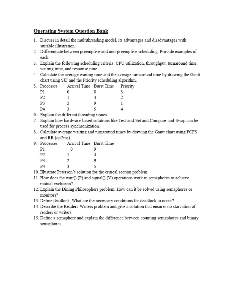 Operating System Question Bank | PDF Operating System Question Bank | PDF