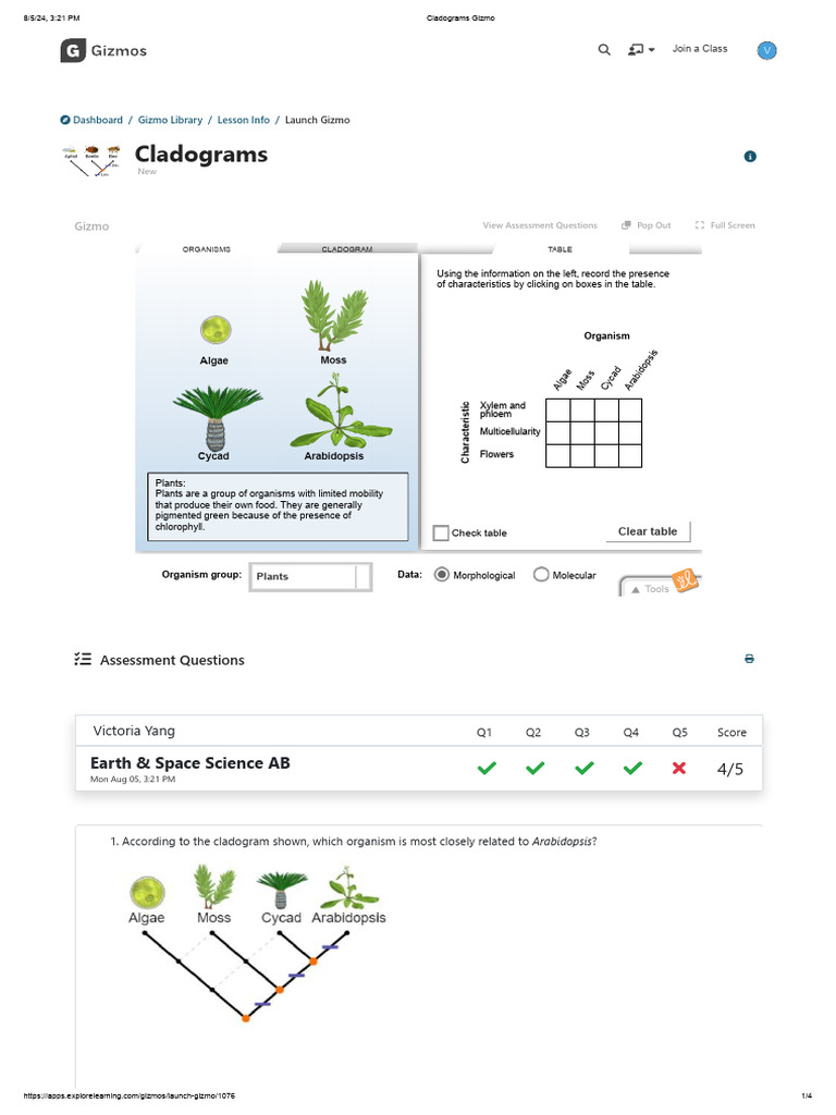 Cladograms Gizmo | PDF | Branches Of Botany | Organisms