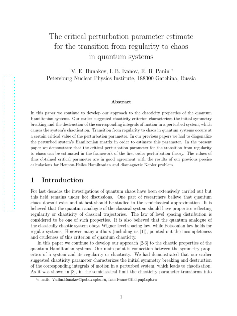 The Critical Perturbation Parameter Estimate For The Transition From Regularity To Chaos in ...