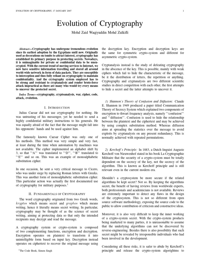 Evolution of Cryptography | PDF | Cryptography | Public Key Cryptography