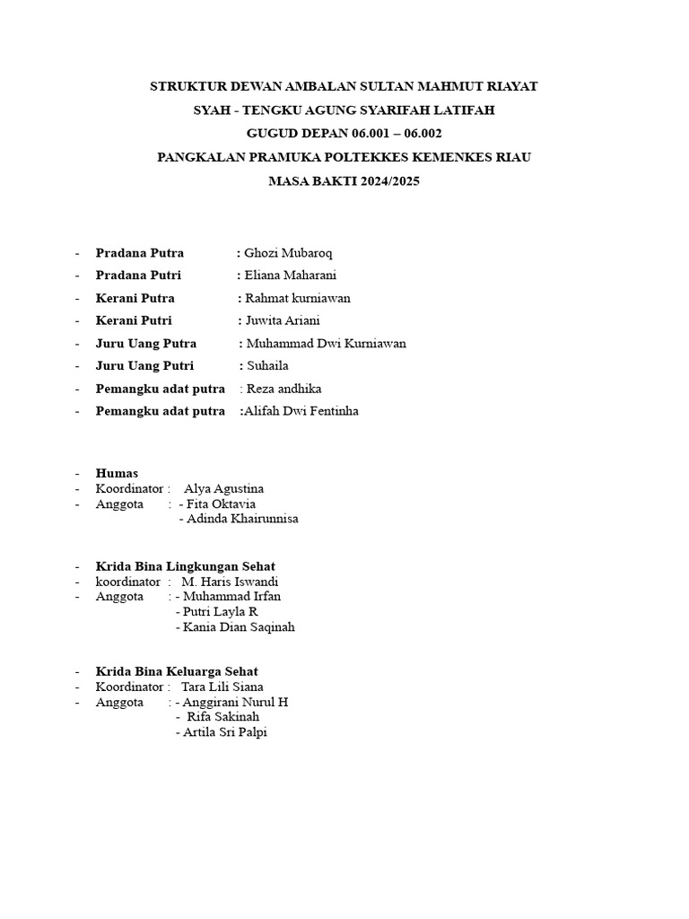 Struktur Dewan Ambalan 2024/2025 | PDF