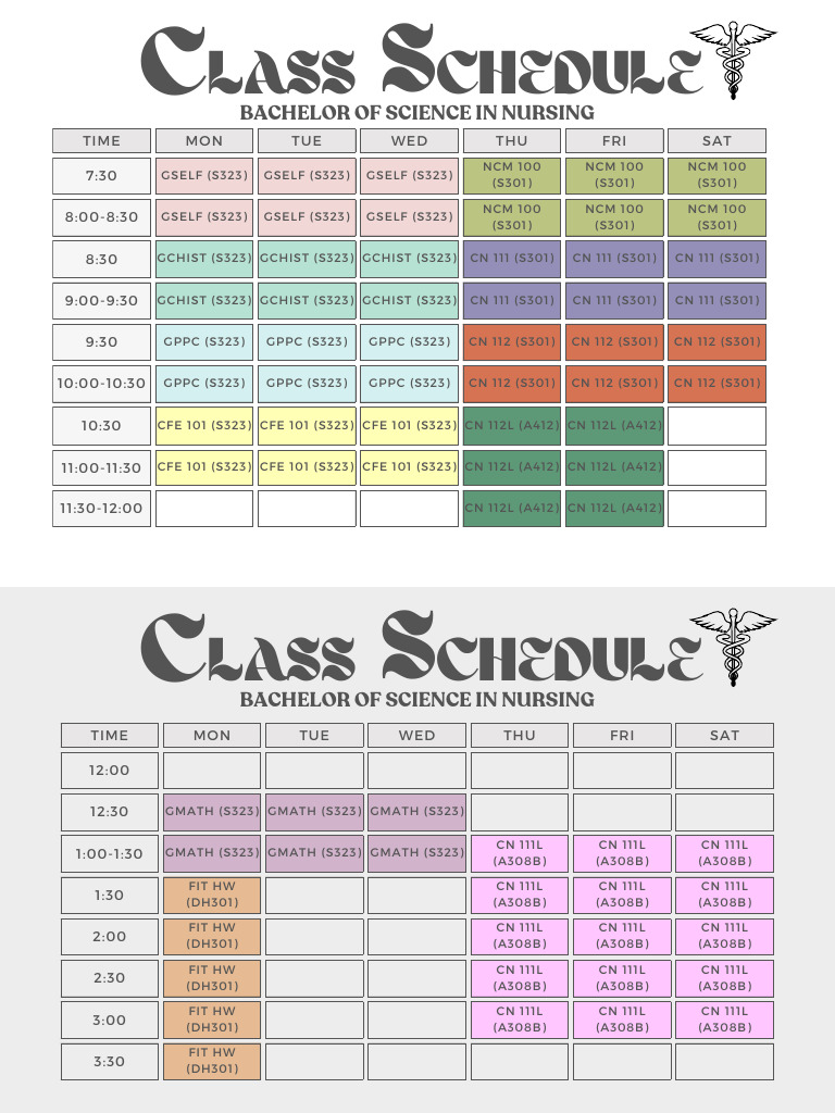 White Grey Minimalist Simple Weekly Class Schedule | PDF | Nursing ...