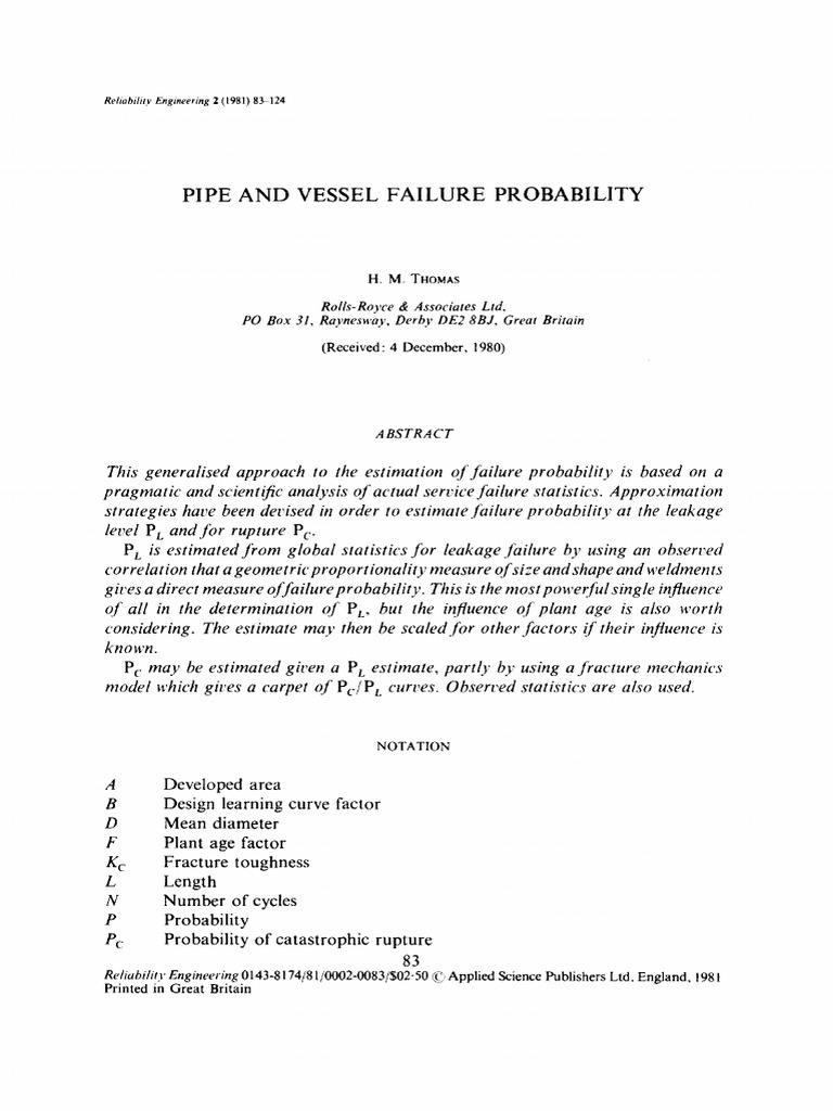 Pipe and Vessel Failure Probability: Reliability Engineering | PDF ...