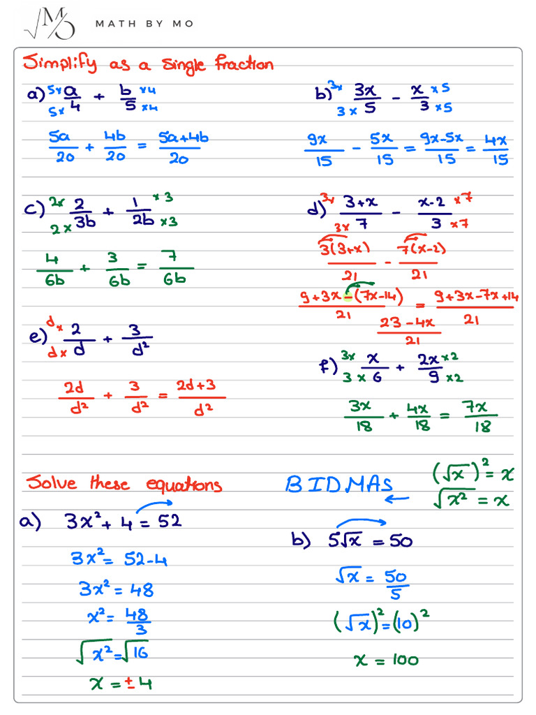 Single Fraction, Solving With Roots and Powers | PDF