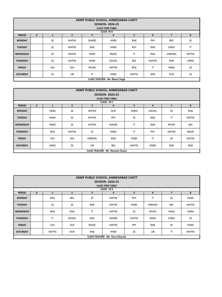 Class Ix Time Table - 2024-25 | PDF