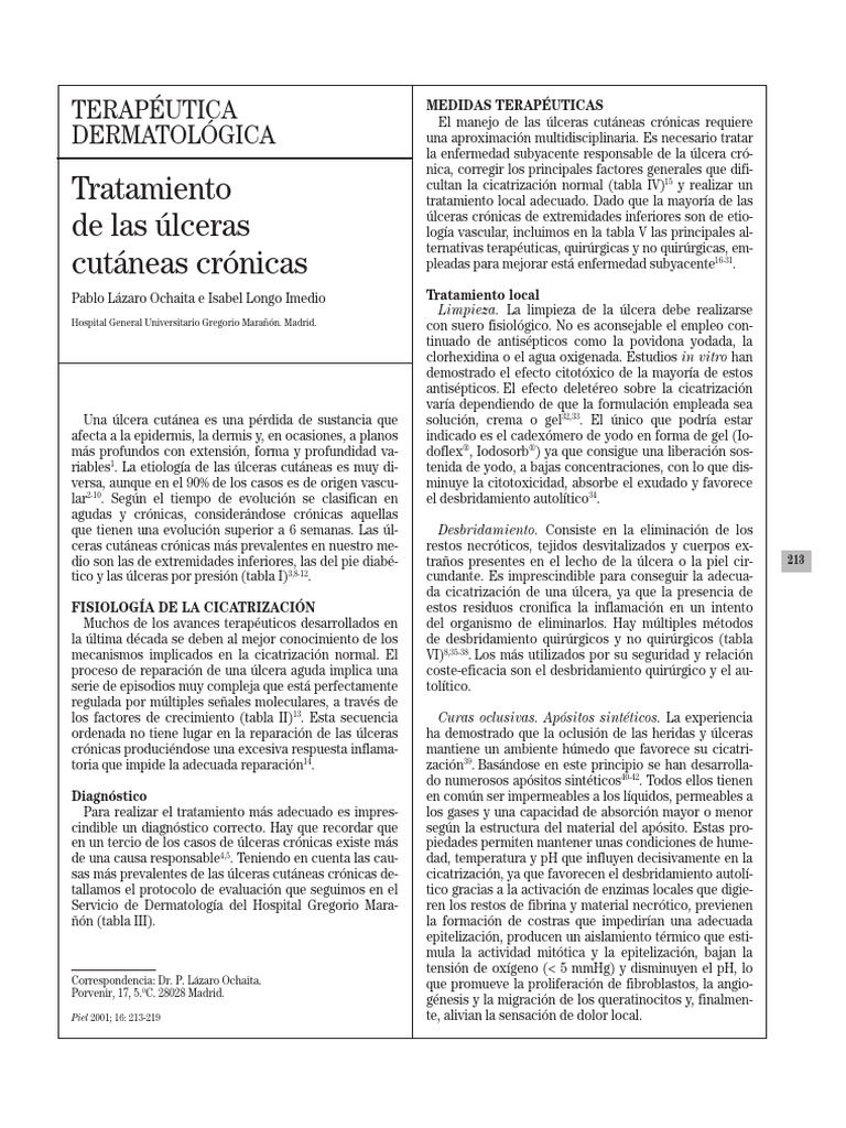 Tratamiento de Las Úlceras Cutáneas Crónicas: Terapéutica Dermatológica ...