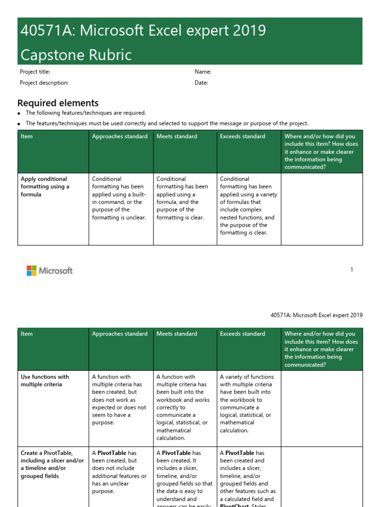 Excel Expert Project Evaluation Rubric | PDF | Microsoft Excel | Cognition