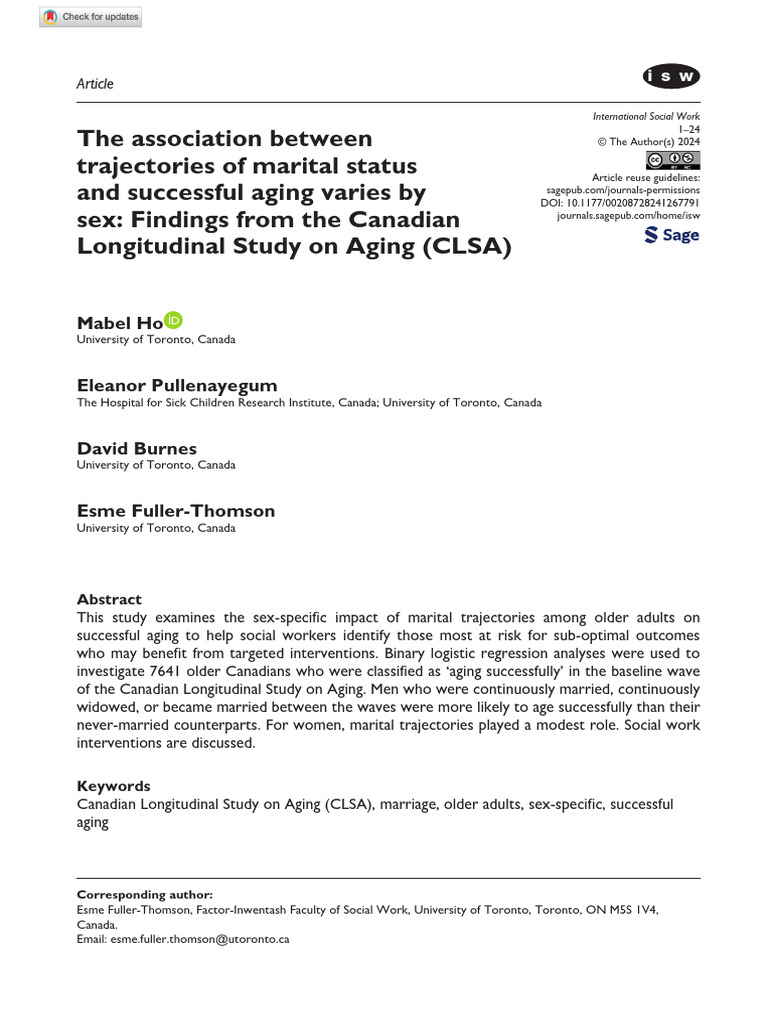Marital Status and Successful Aging in Canada | PDF | Ageing | Mental ...
