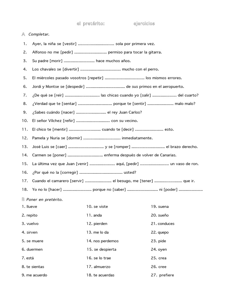 El PAQUETE-preterito-RESPUESTAS | PDF