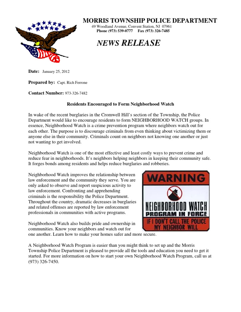 Morris Township Neighborhood Watch Initiative | PDF