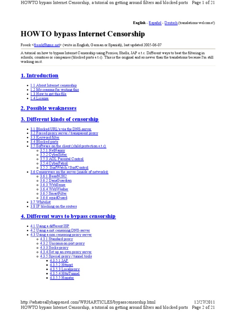 Howto Bypass Internet Censorship Pdf Proxy Server Websites