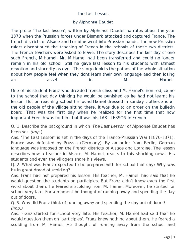 The Last Lesson | PDF