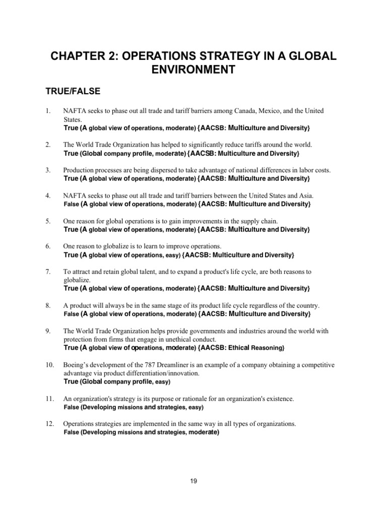 Chapter 2 Operations Strategy in A Globa | PDF