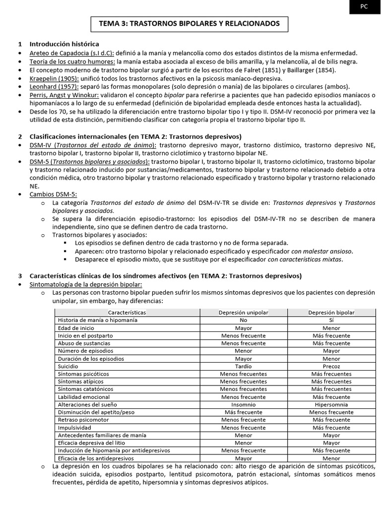 TEMA 3 Trastornos Bipolares y Relacionados | PDF | Desorden bipolar | Manía