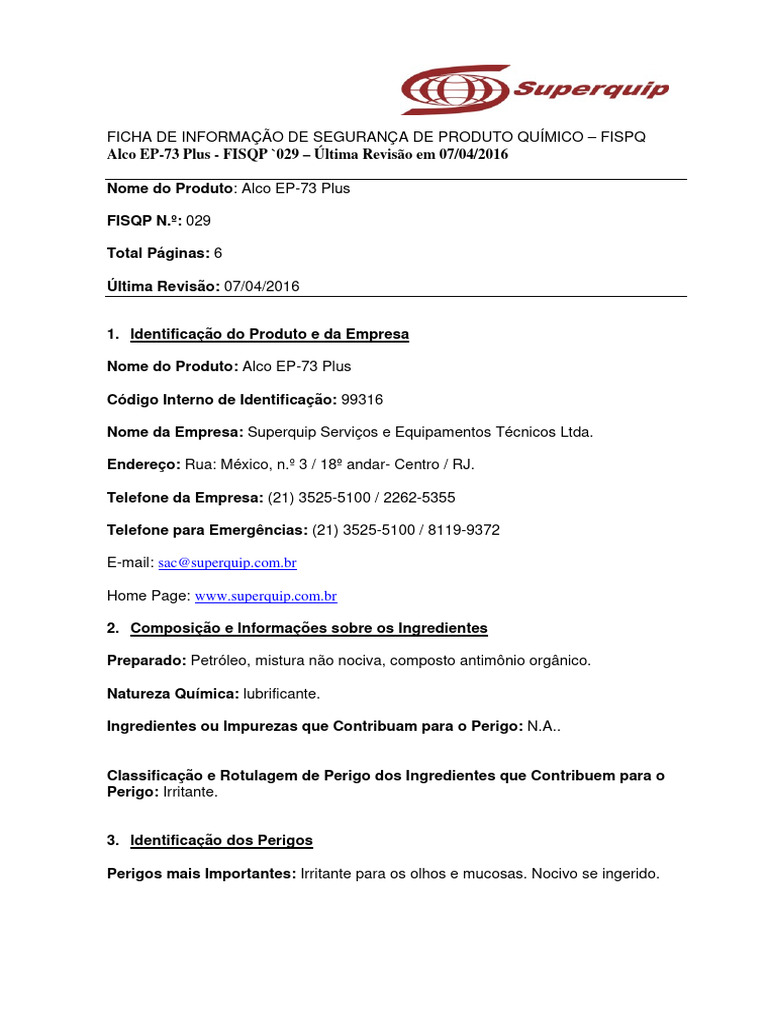FISPQ Alco EP-73 Plus - Segurança Química | PDF | Embalagem e rotulagem ...