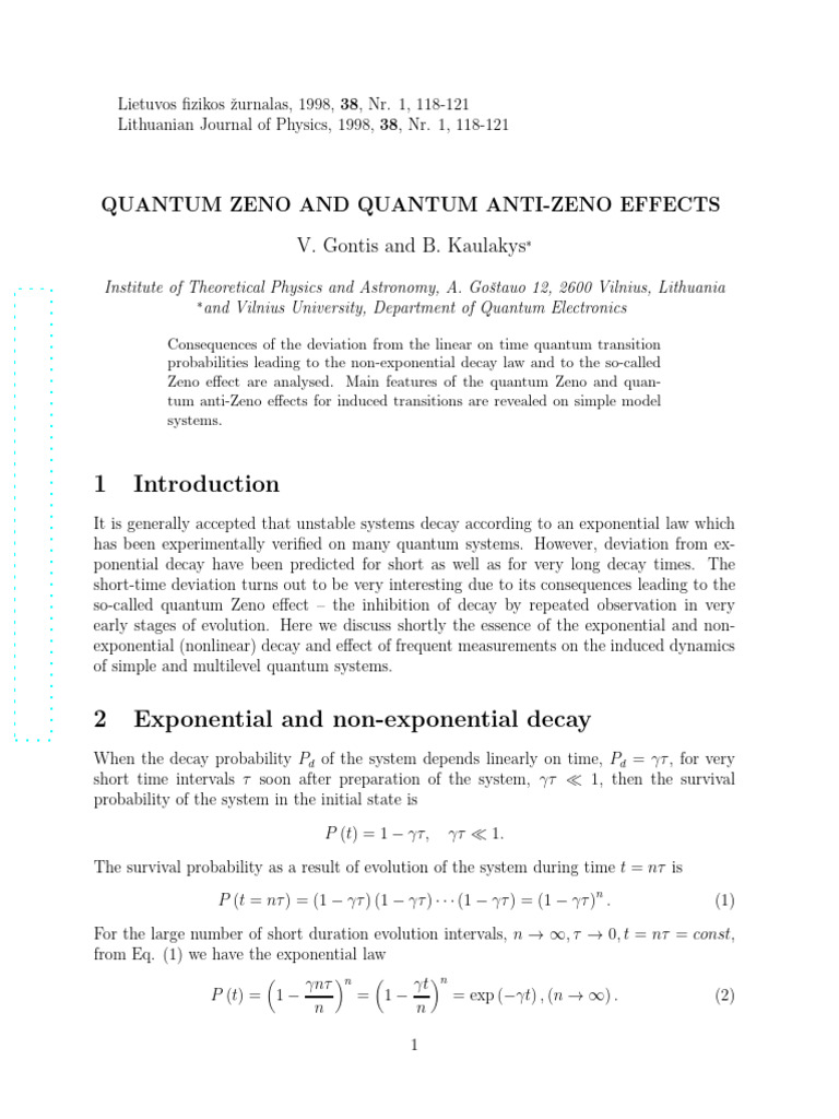 Quantum Zeno and Anti-Zeno Effects | PDF | Quantum Mechanics ...
