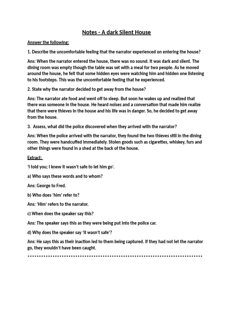 8th Notes A Dark Silent House | PDF | Mystery, Thriller & Crime Fiction