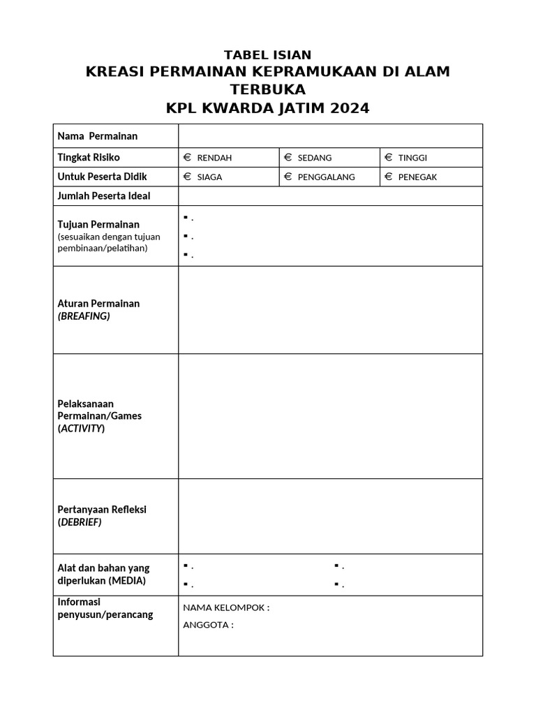 Tabel Isian Odsag KPL 24 | PDF